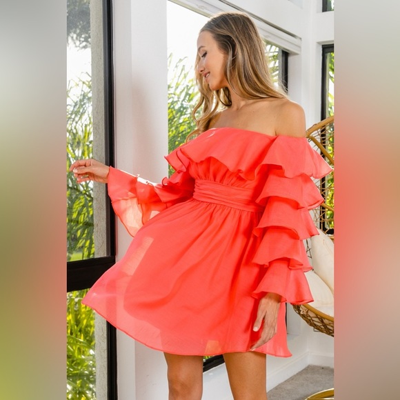 BiBi | Dresses | Bibi Off Shoulder Layered Long Sleeve Ruched Dress ...